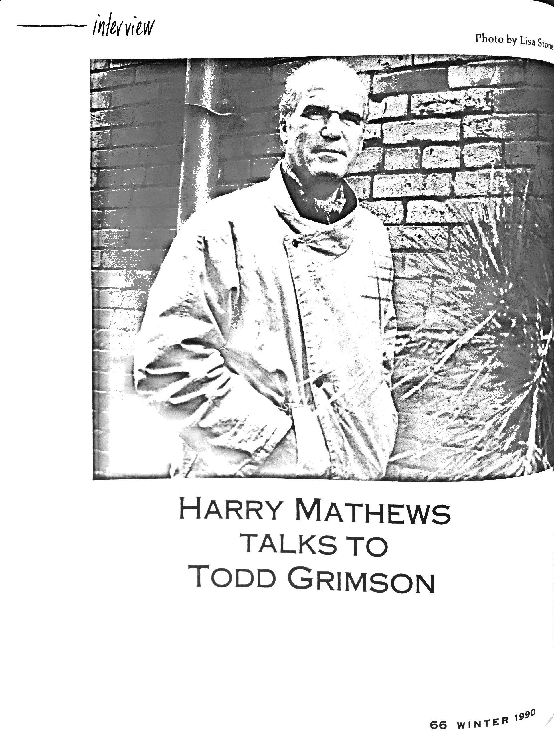 Interview with Harry Matthews – Gargoyle Magazine